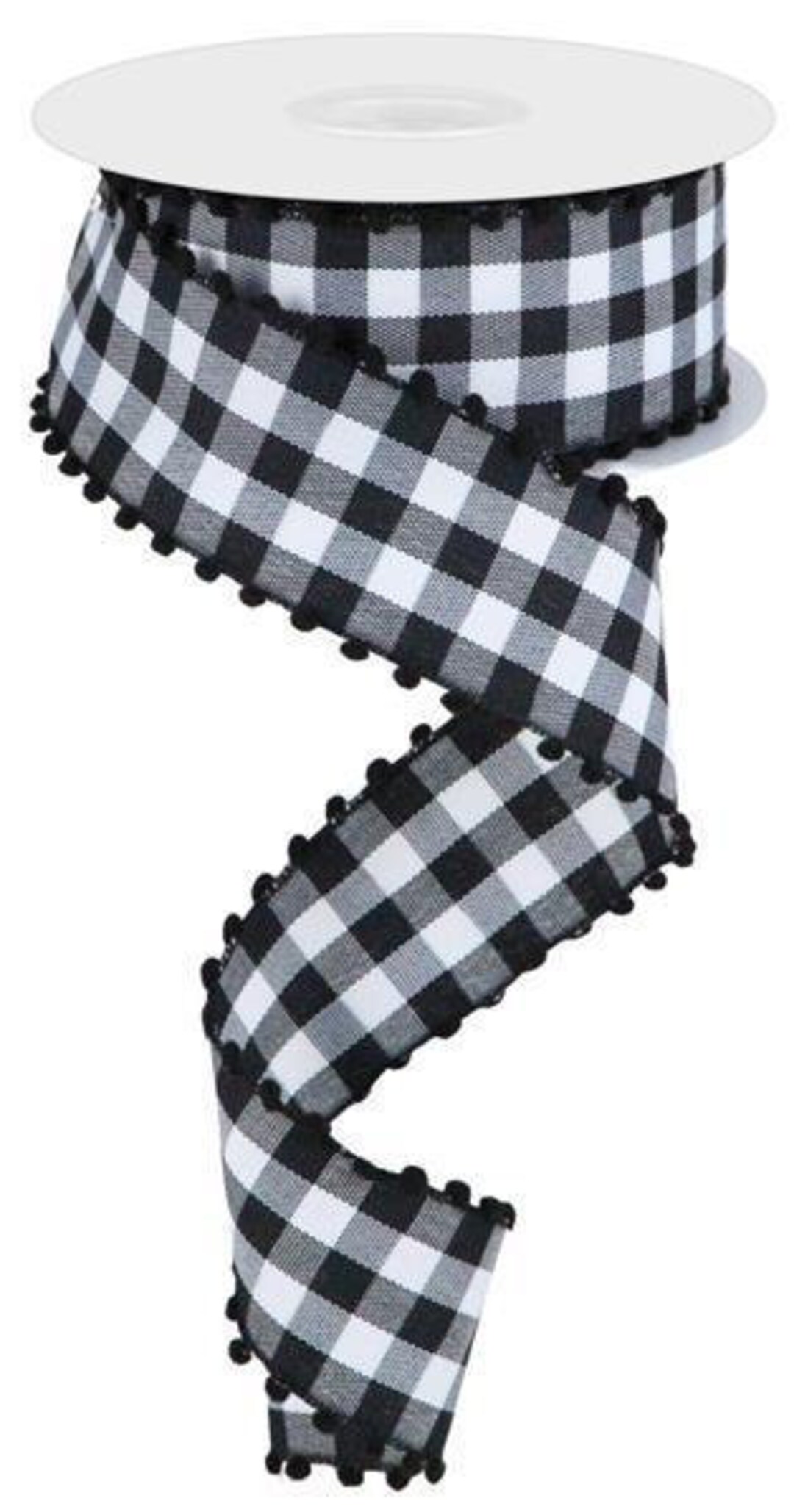 Black and White Gingham Check Wired Ribbon 1.5" X 10 Yards With Black ...