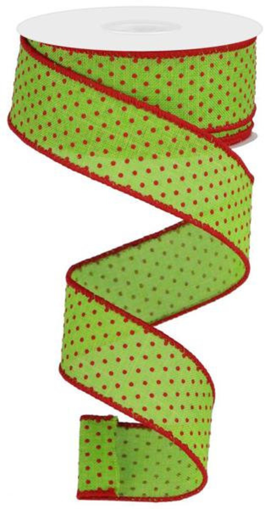 Lime Green With Red Raised Swiss Pin Dot Royal Burlap Finished in a ...