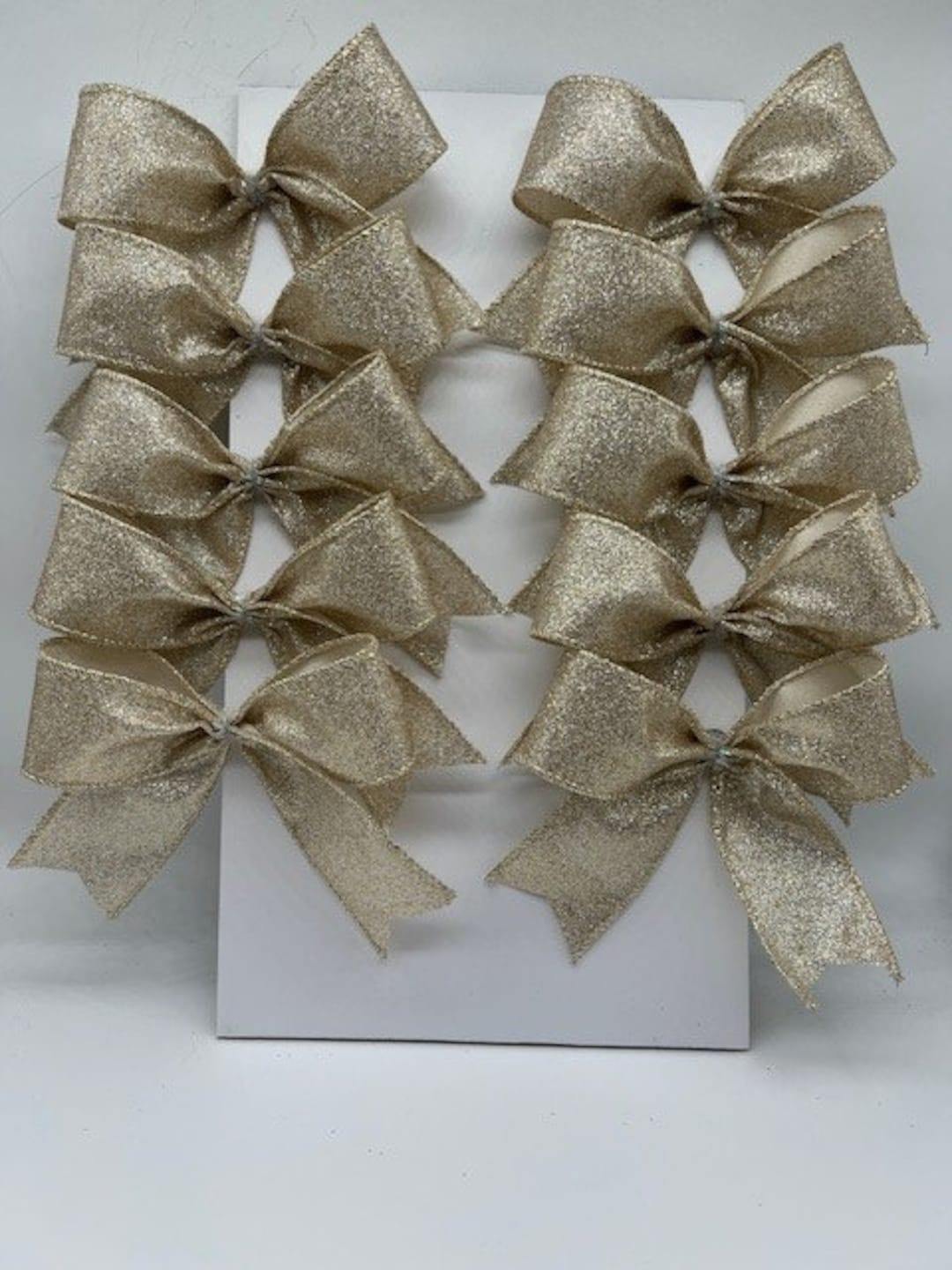 Decorative Lt. Gold Shimmer Glitter Ribbon Bow/ Set 10 Bows/ Christmas ...