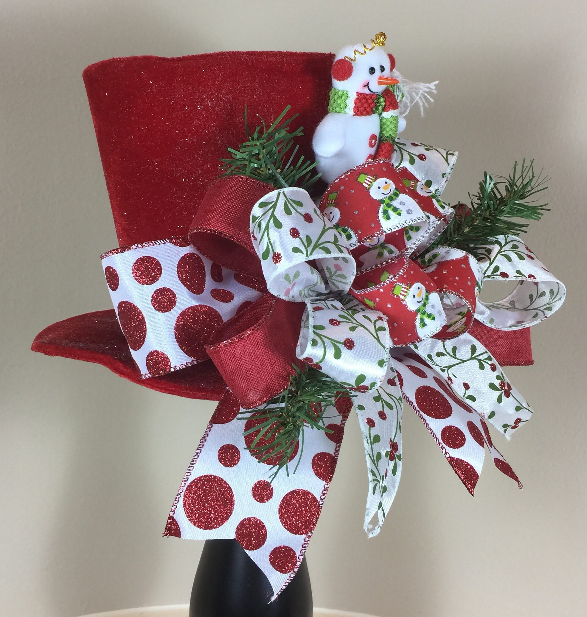 Snowman With a Red Stocking Cap and Green Scarf Top Hat - Etsy