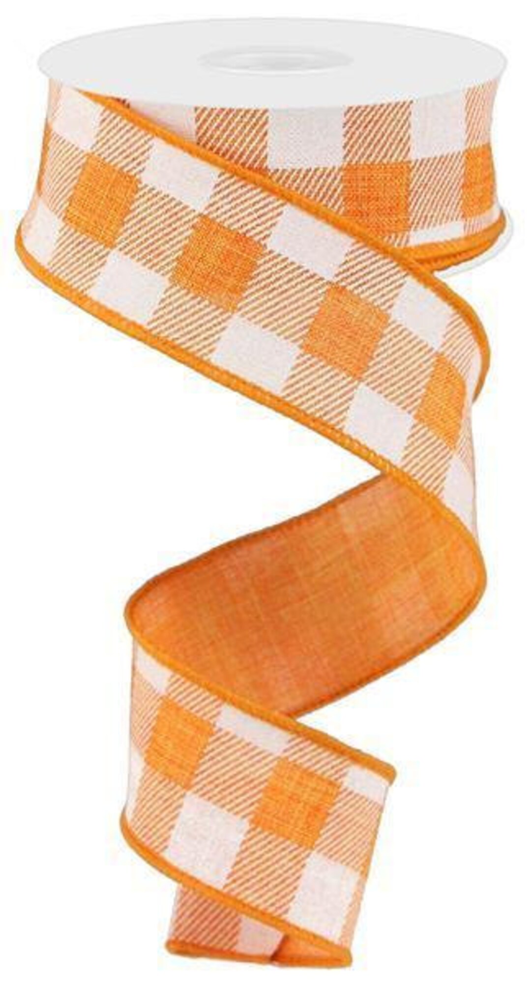 Wired Ribbon Check Orange With White Checks on Royal Burlap Finished in ...
