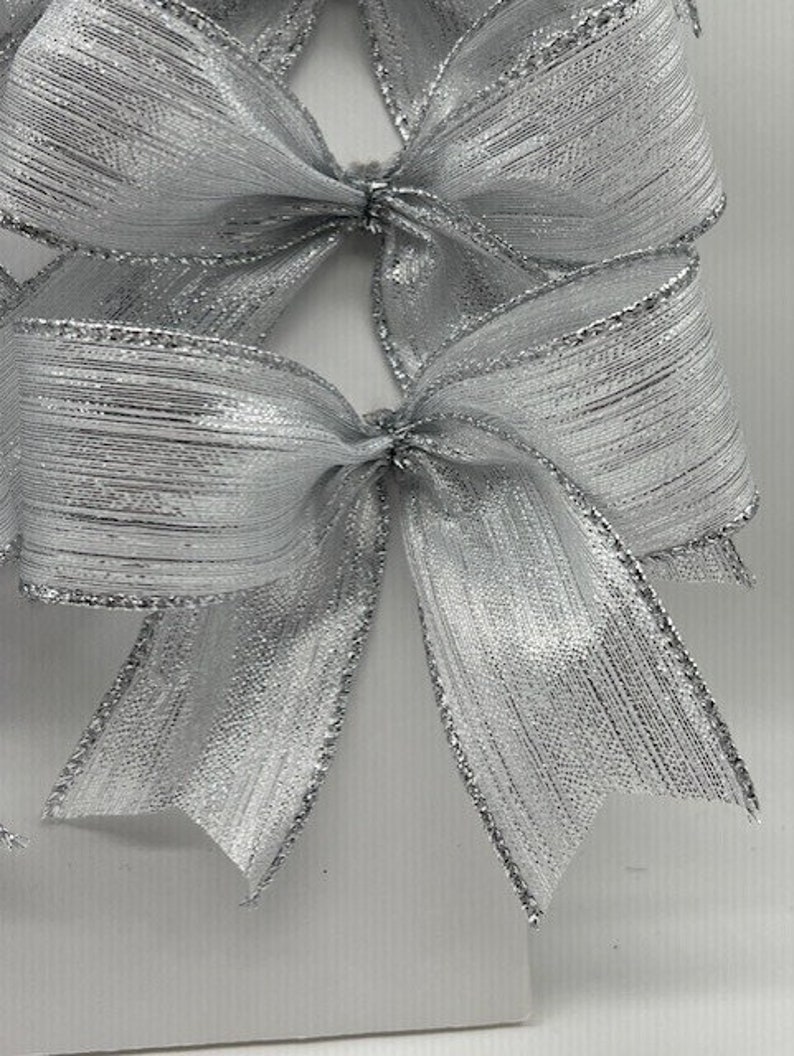 Decorative Shiny Silver Metallic Ribbon Bows/ Set 10 Bows/ Christmas ...