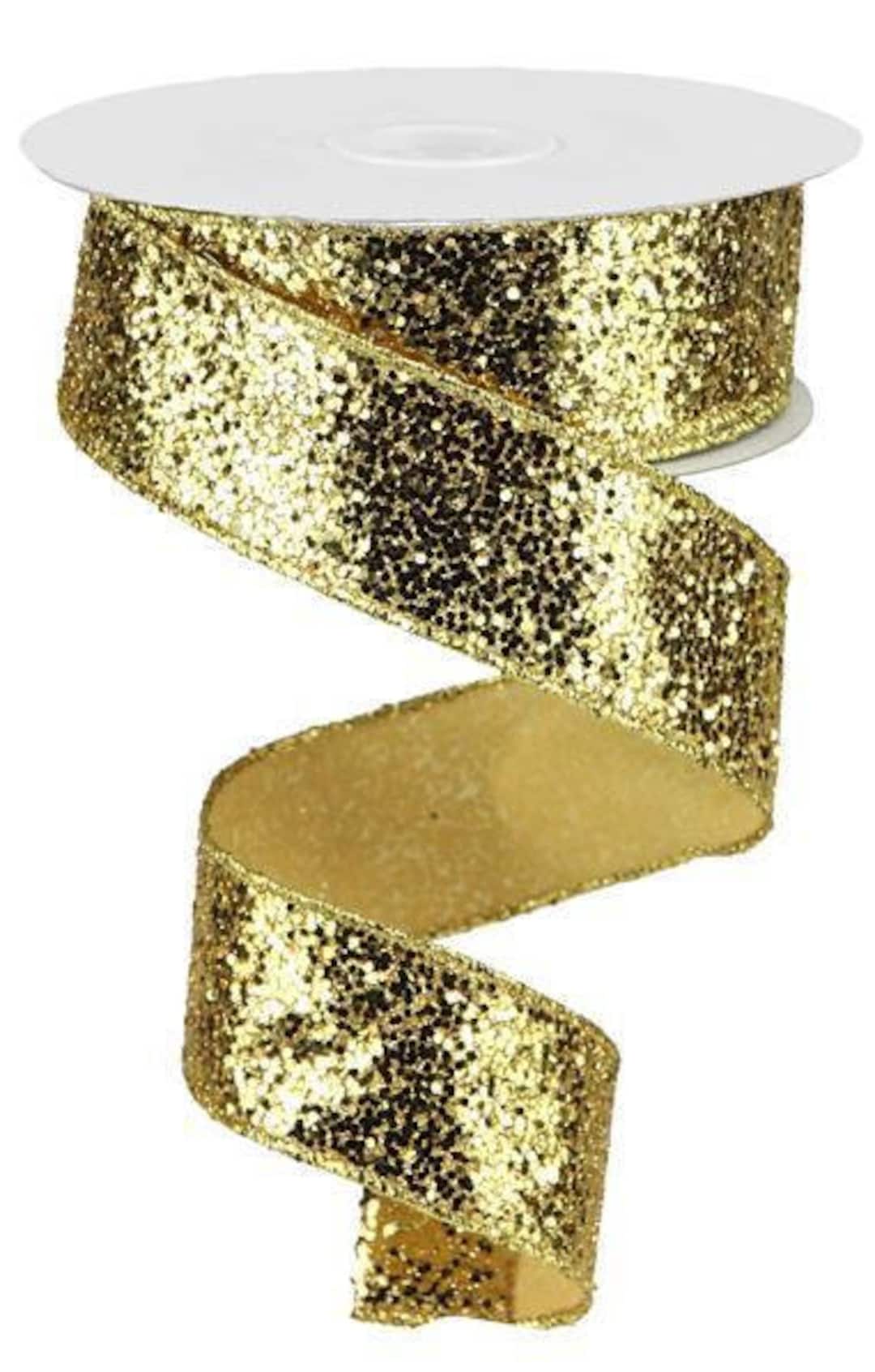 Gold Glittered on Metallic Ribbon 1.5" X 10 Yards Roll RJ403008 - Etsy