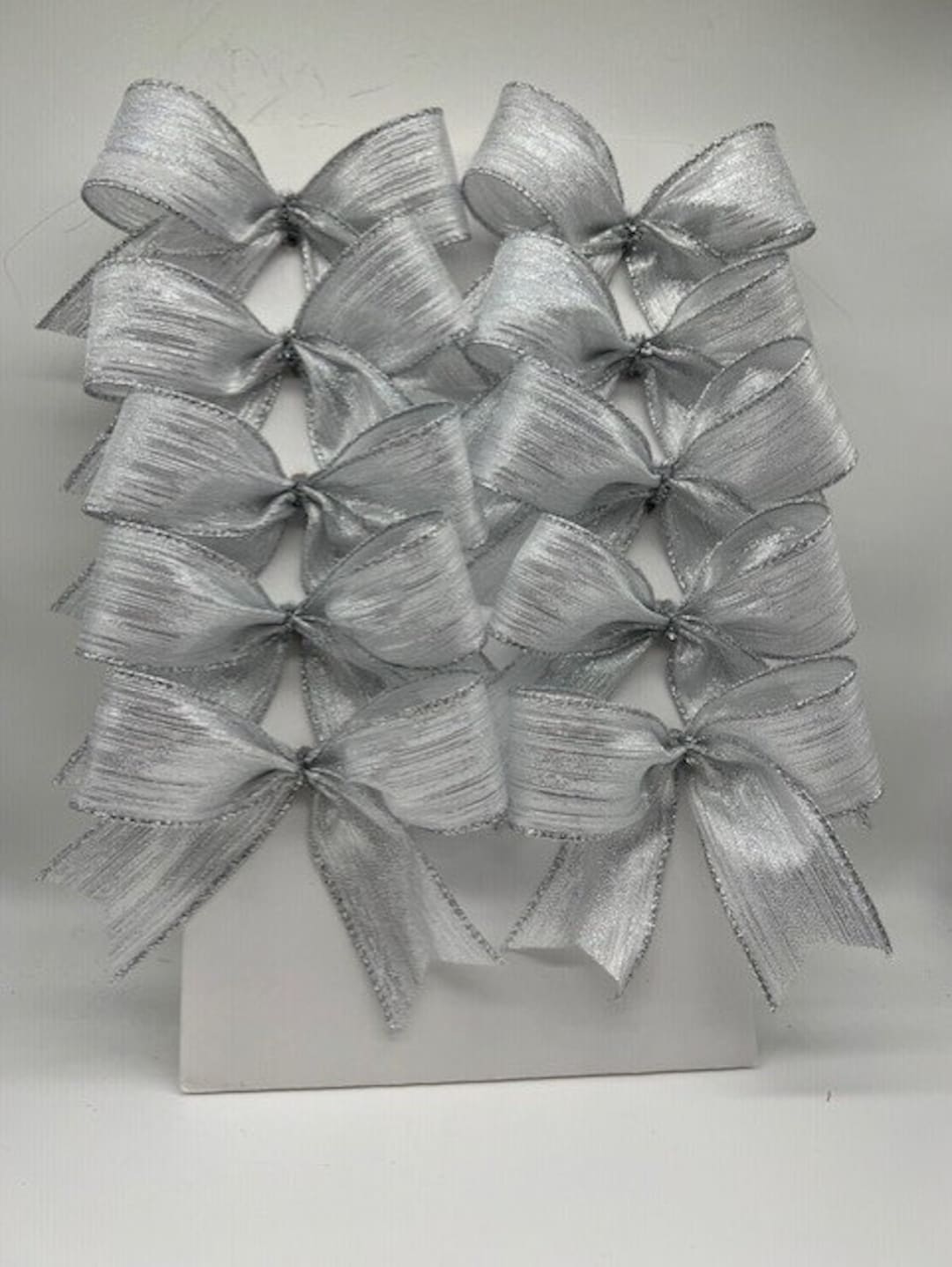 Decorative Shiny Silver Metallic Ribbon Bows/ Set 10 Bows/ Christmas ...