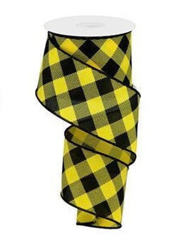 Black and Yellow Buffalo Check Plaid Wired Royal Burlap | Etsy