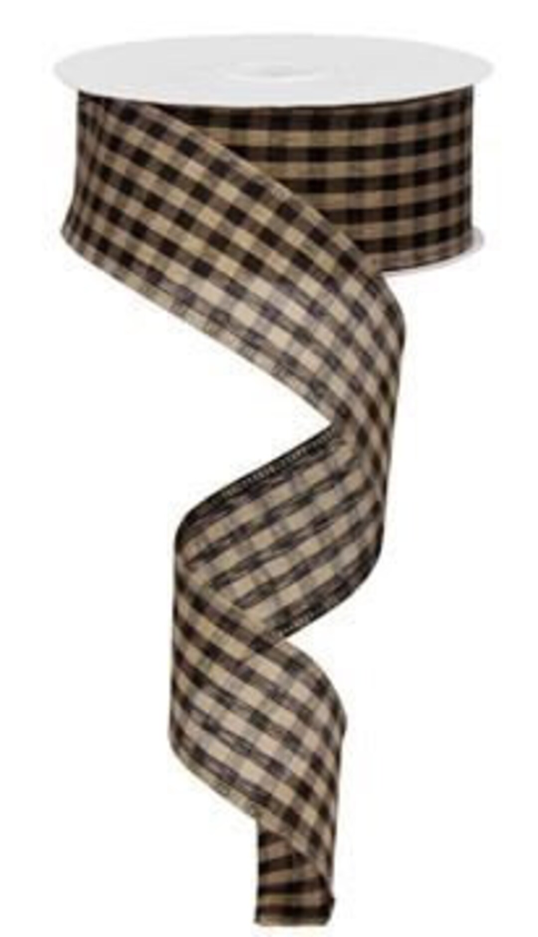 Black Tan Gingham Check Wired Ribbon Finished in a Matching Edge 1.5x10 ...