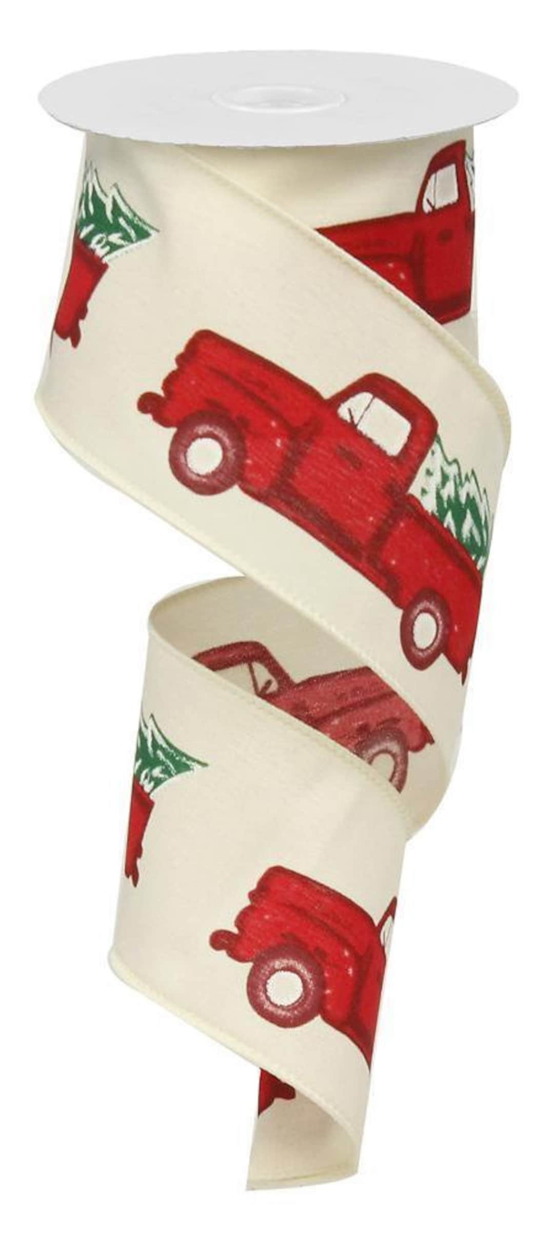 Christmas Red Truck With Christmas Tree in Bed Wired Royal Burlap ...