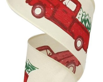 Christmas Ribbon Vintage Truck Ribbon Buffalo Check Ribbon - Etsy