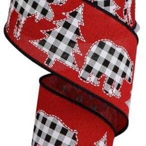 Christmas Wired Red Royal Burlap Ribbon With Appliqued Look Bear and ...