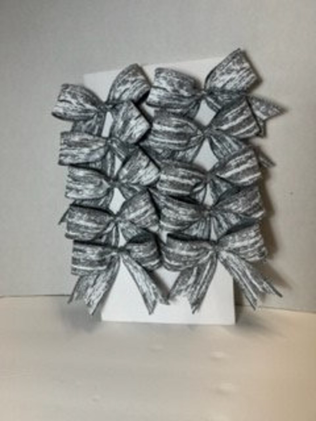 Gray Christmas Tree Bow Glittered Ribbon/ Set 10 Bows/ Christmas Treat ...