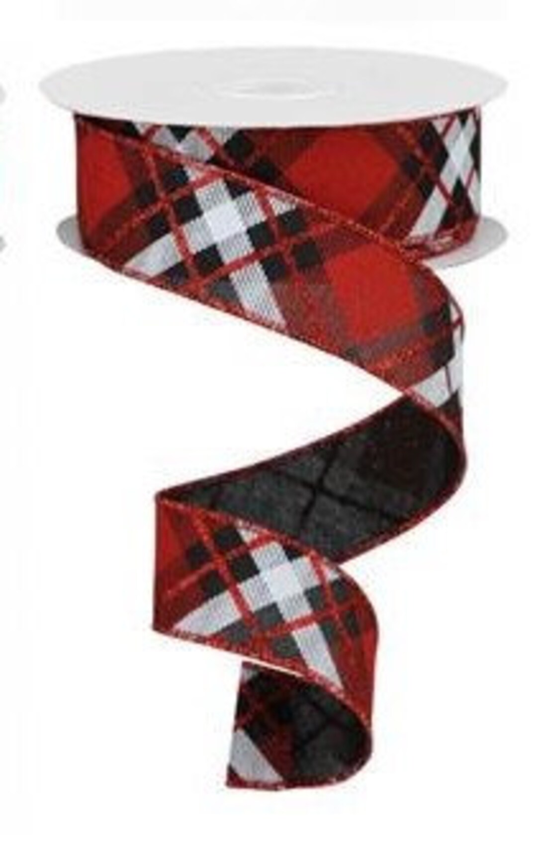 Black White Red Diagonal Plaid on Royal Burlap Finished in a Matching ...