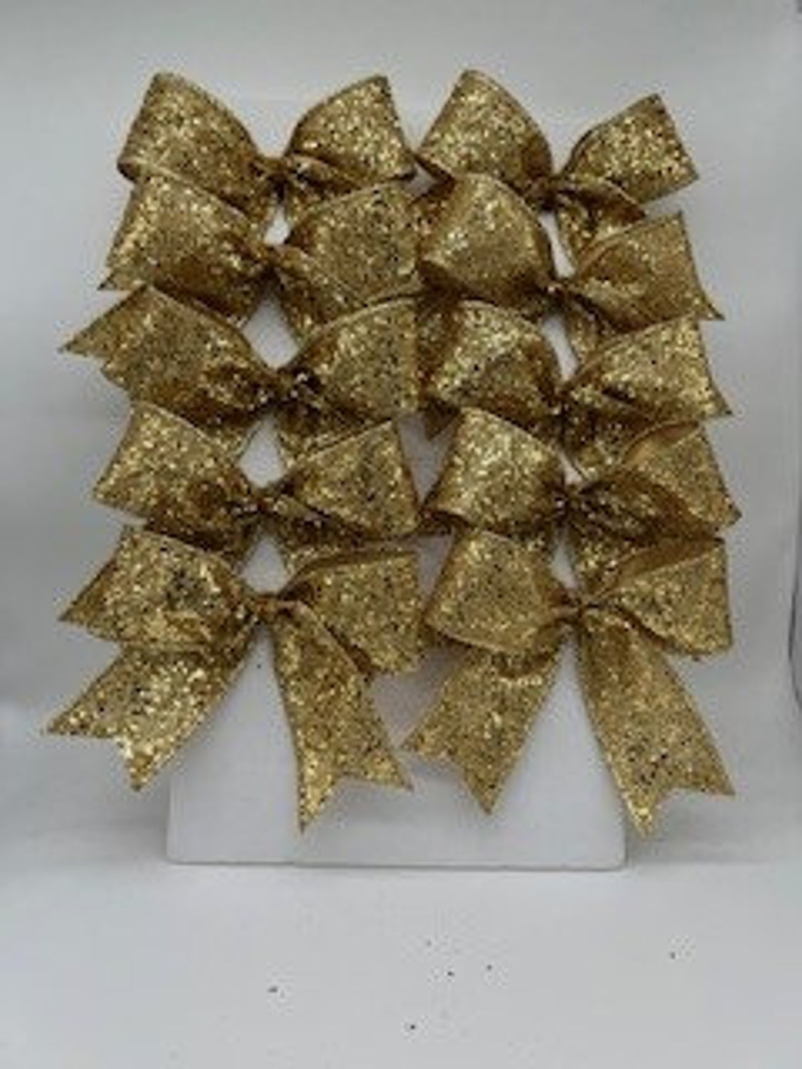 Christmas Tree Bow Set Gold Glittered Ribbon Bows/ Set 10 Bows ...