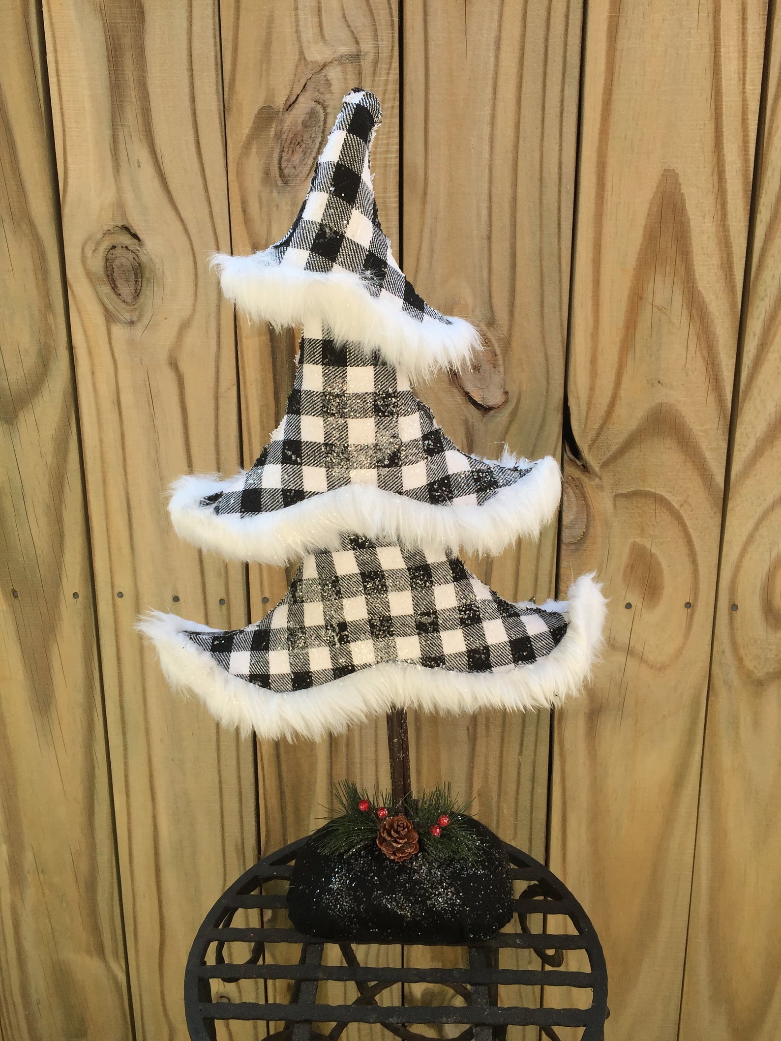 Large Black and White Buffalo Check Tree With Faux Fur Trim - Etsy