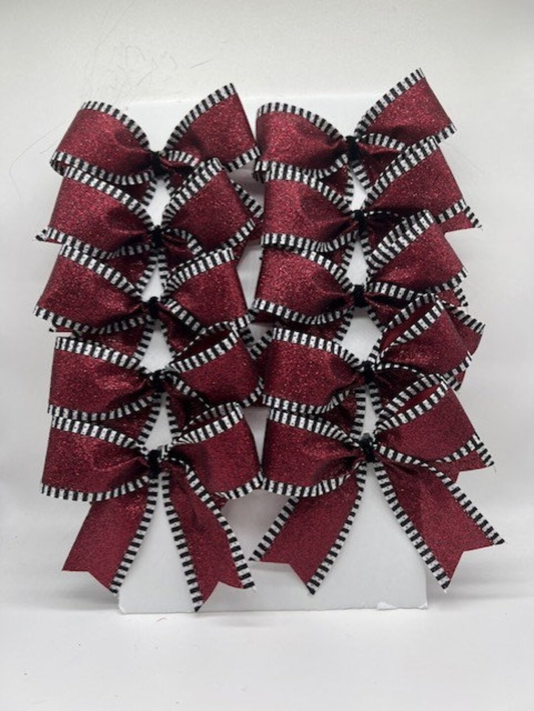 Christmas Tree Bow Burgundy Shimmer Glittered Bows/ Set 10 Bows ...