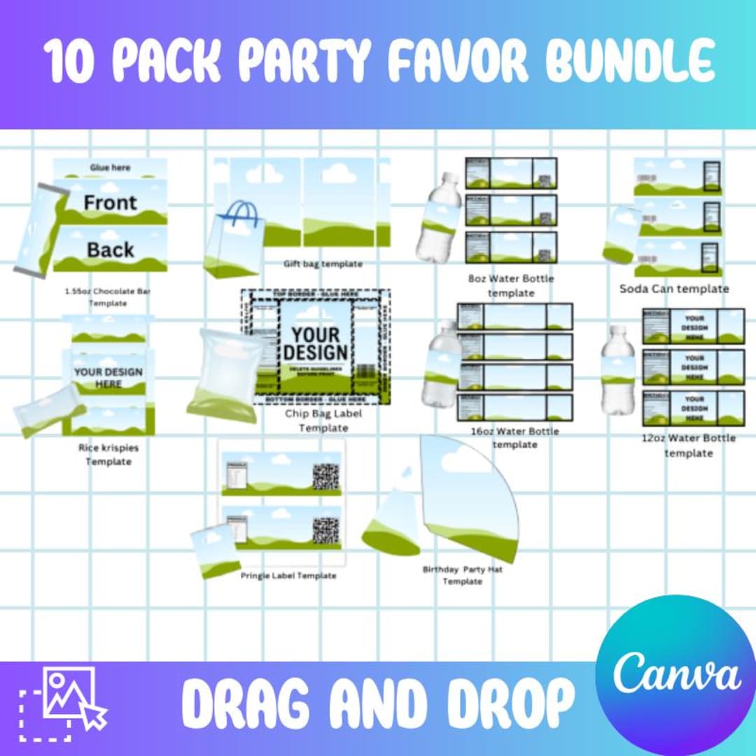 10 Pack Party Favor Template Bundle, Canva Editable, Chocolate Bar ...