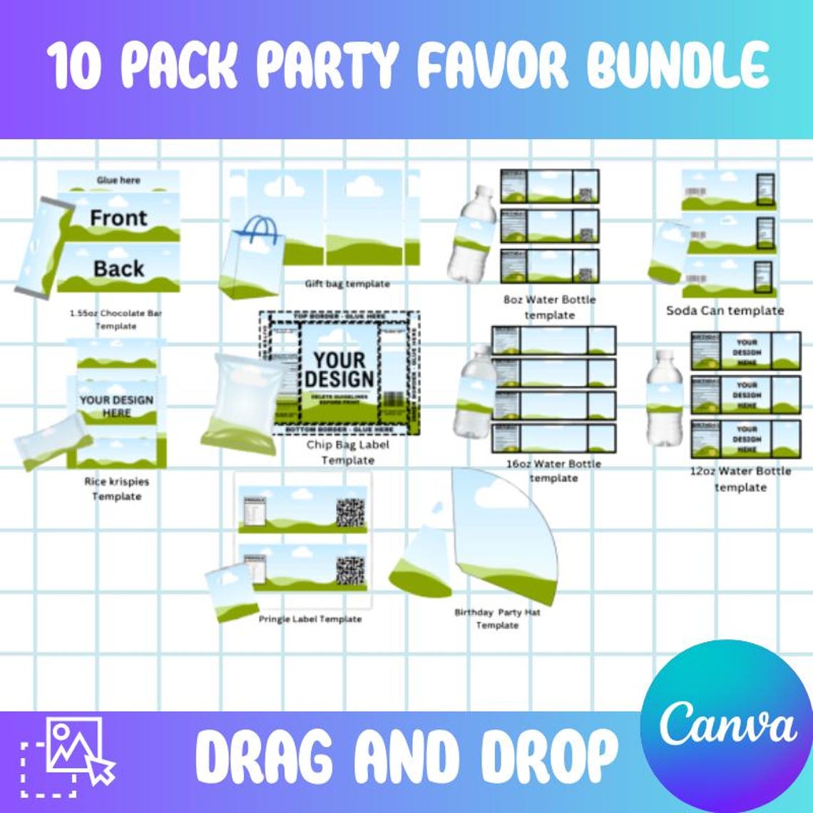 10 Pack Party Favor Template Bundle, Canva Editable, Chocolate Bar ...