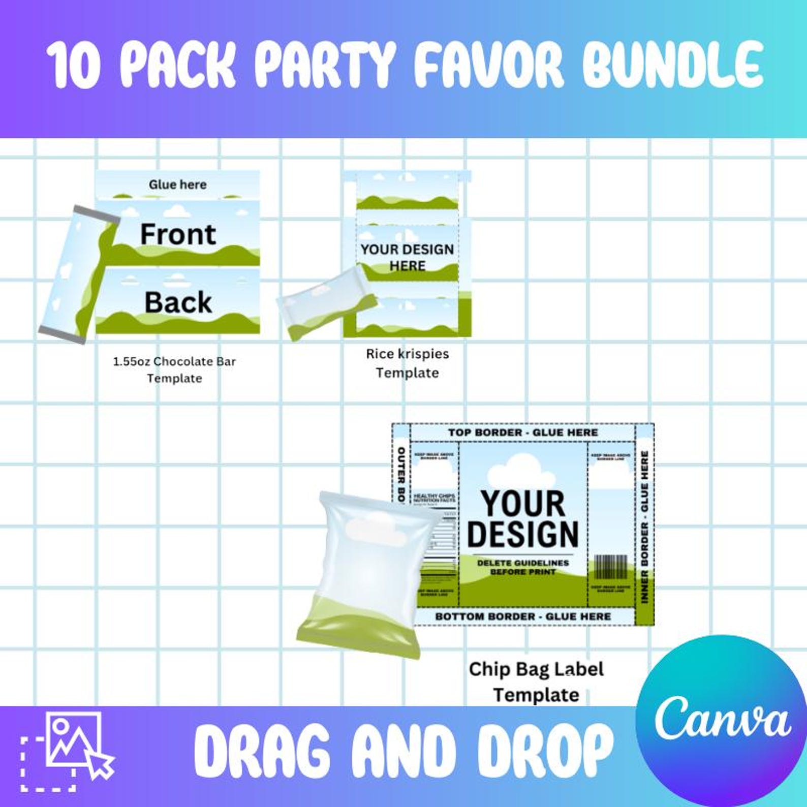 10 Pack Party Favor Template Bundle, Canva Editable, Chocolate Bar ...