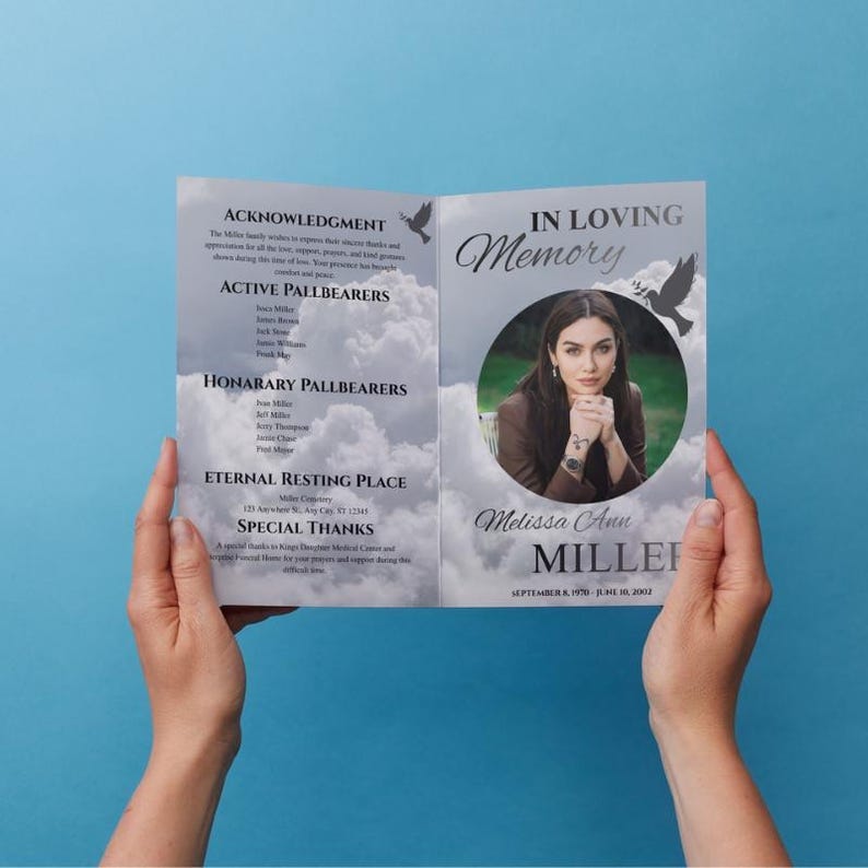 Traditional Bi Fold Funeral Program With Photo Editable Memorial ...