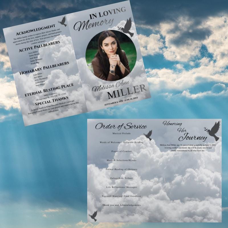 Traditional Bi Fold Funeral Program With Photo Editable Memorial ...