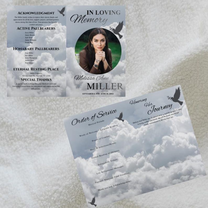 Traditional Bi Fold Funeral Program With Photo Editable Memorial ...