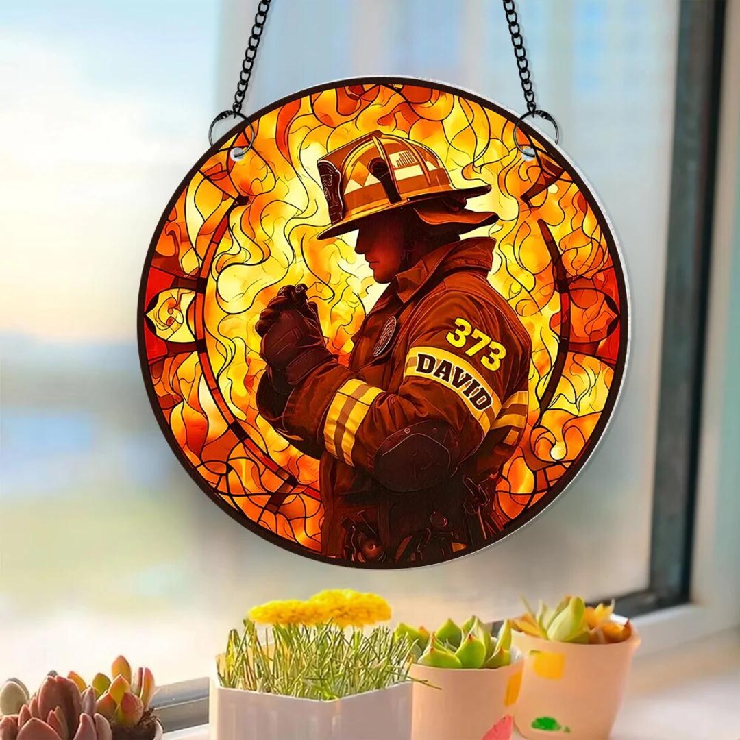 Personalized Gifts for Firefighter Suncatcher Ornament - Etsy