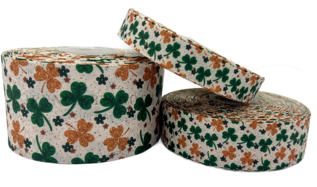 St. Patrick's Day Ribbon, Shamrock Ribbon, Gold Shamrock Ribbon ...