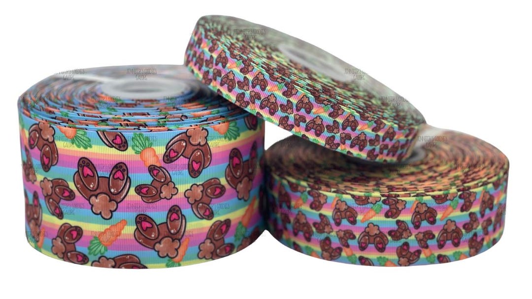 Bunny Feet Ribbon, Easter Ribbon, Rainbow Striped Ribbon, Easter Bunny ...