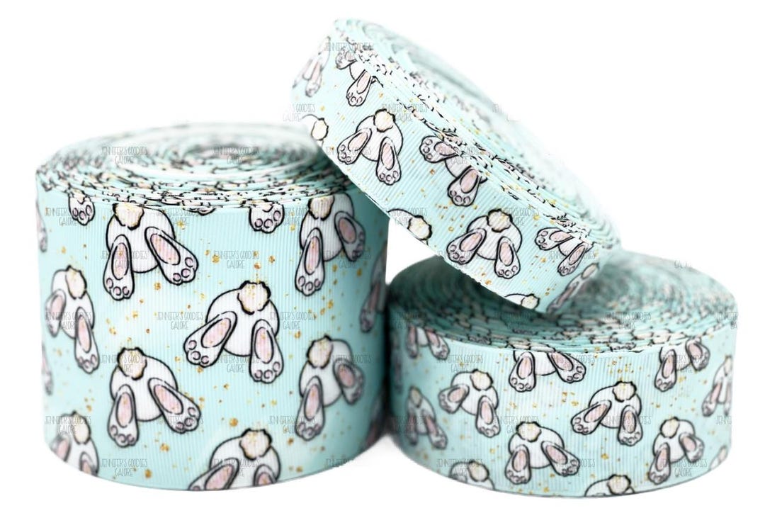 Easter Ribbon, US Designer Ribbon, Bunny Feet, Bunny Tails, Light Blue ...