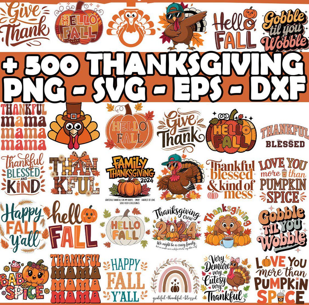 Thanksgiving PNG Bundle: Fall Turkey, Pumpkin Spice Designs - Etsy