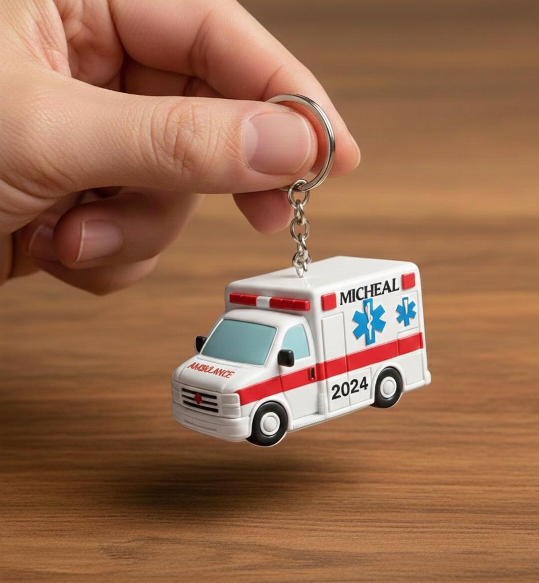 Custom Name Ambulance Acrylic Keychain, Personalized Gift for EMT ...