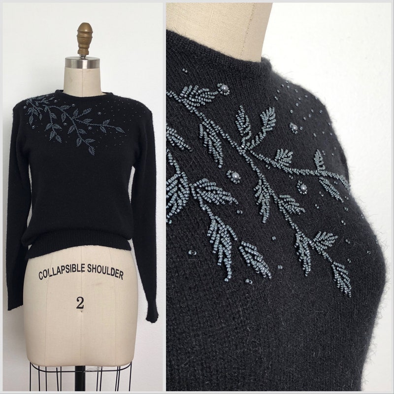 Black Beaded Sweater - Etsy