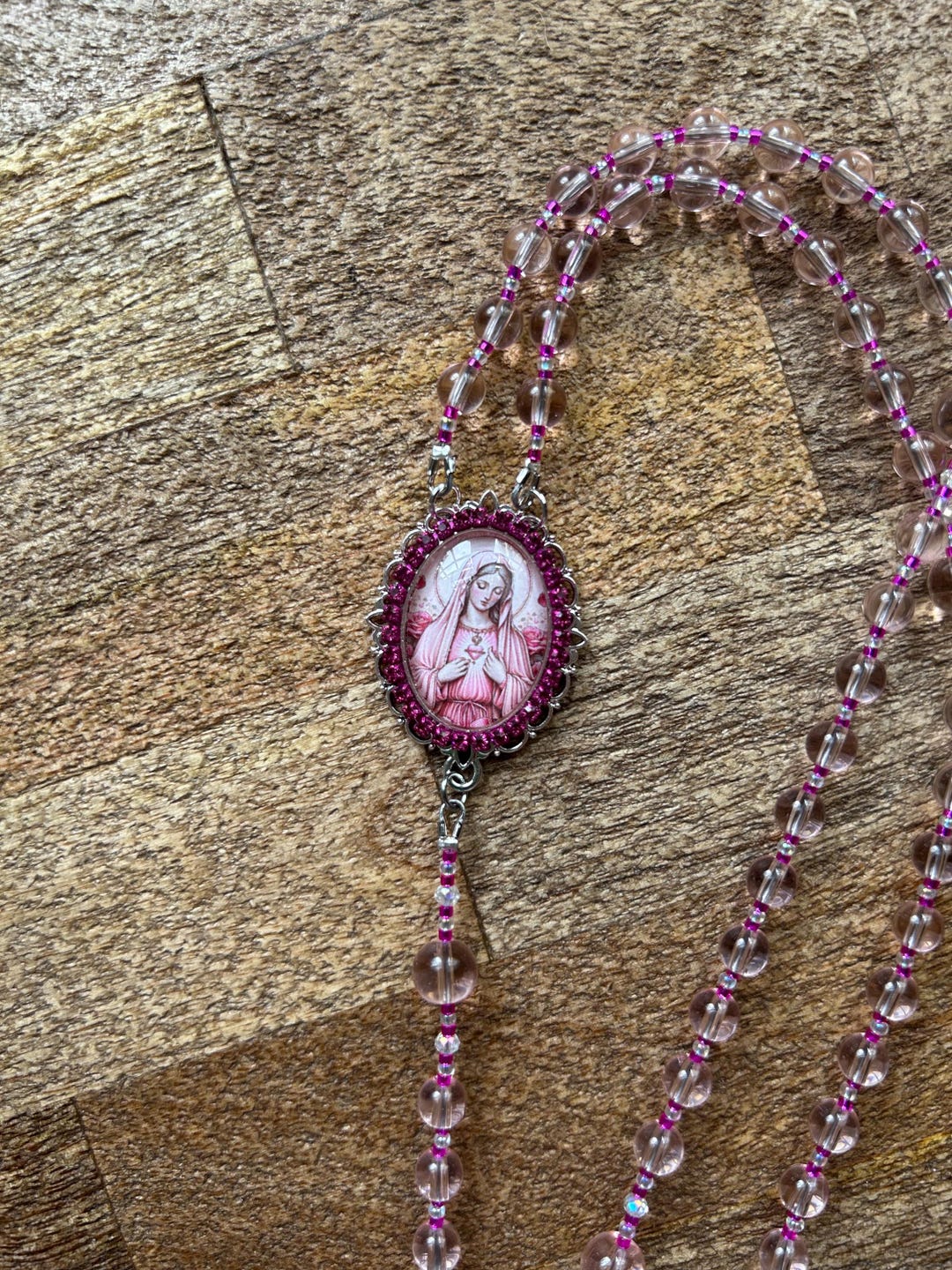 Handmade Rosary: Peachy and Bright Pink Marian Rosary - Etsy