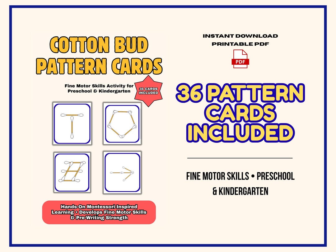 Cotton Bud Shape Cards | Montessori Fine Motor Skills (36 Cards PDF) - Etsy