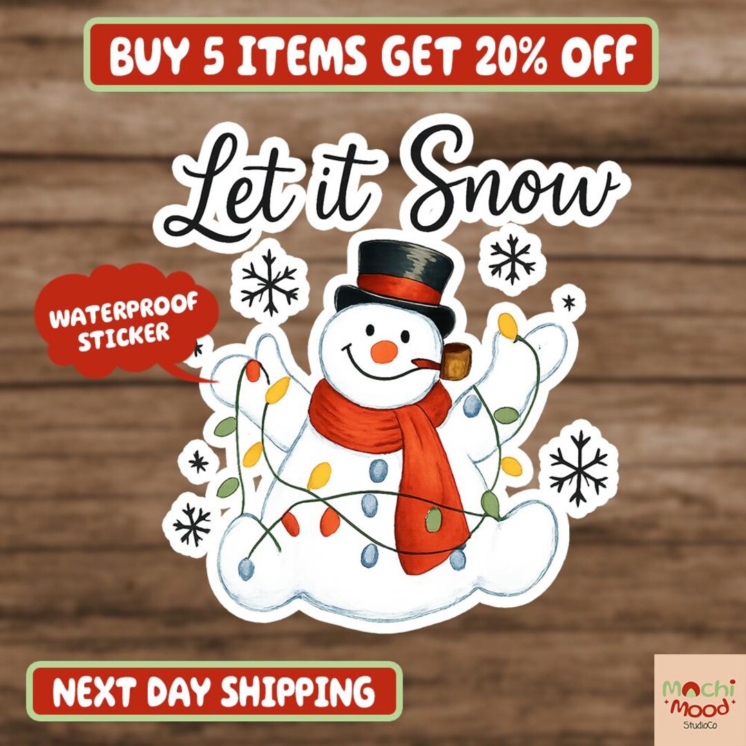 Let It Snow Sticker, Cute Snowman Christmas Sticker, Winter Holiday ...