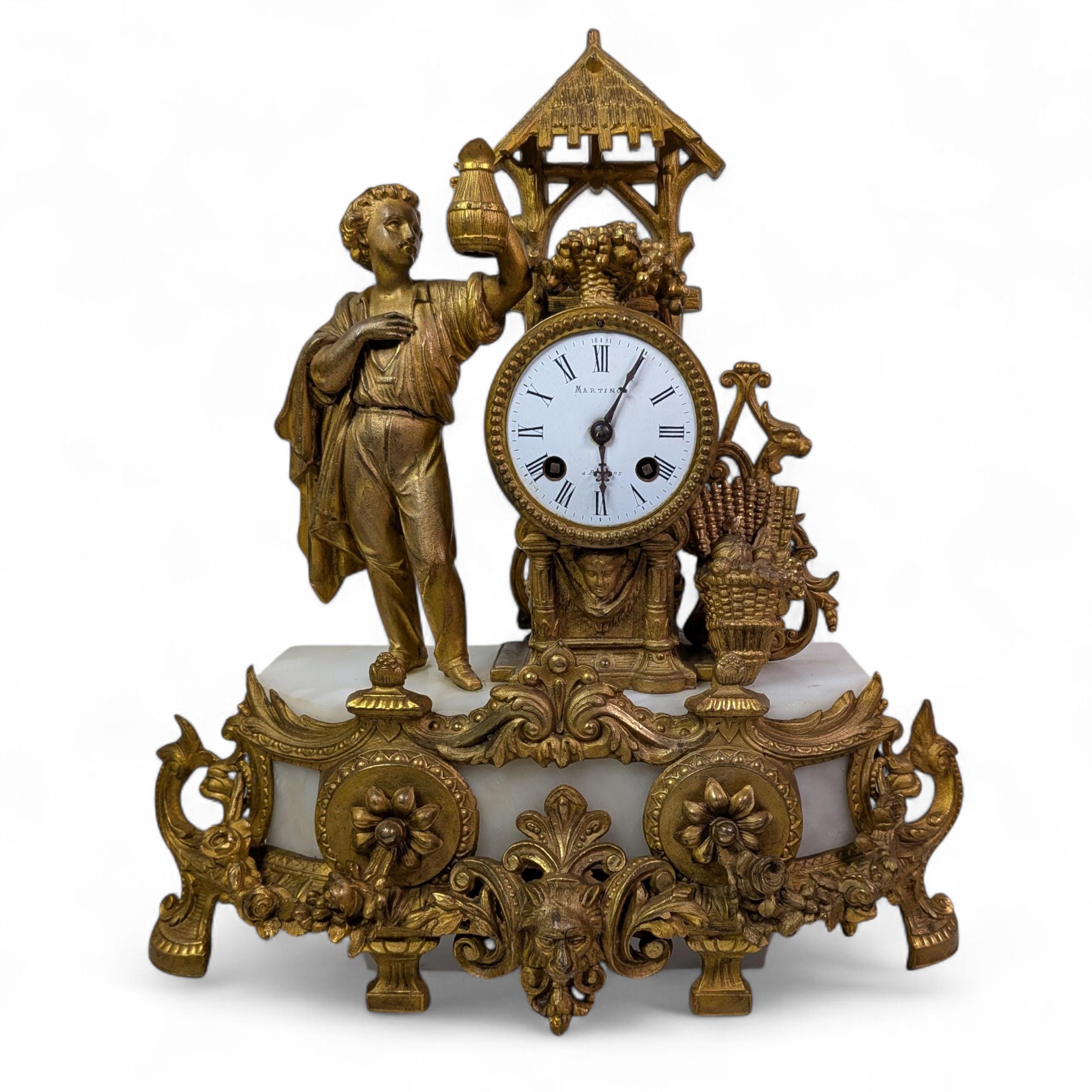 Antique Philippe Mourey Gilt Bronze Alabaster Clock, Victorian Rococo ...