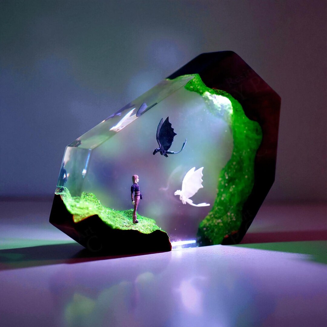 Handmade Dragon Couple Resin Lamp: Tooth.less Night Light Fury With ...