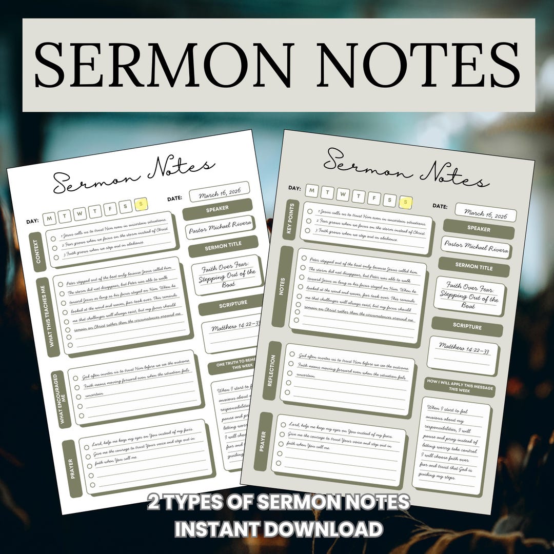 Sermon Notes Worksheet Printable - Bible Study Note Taking Template ...