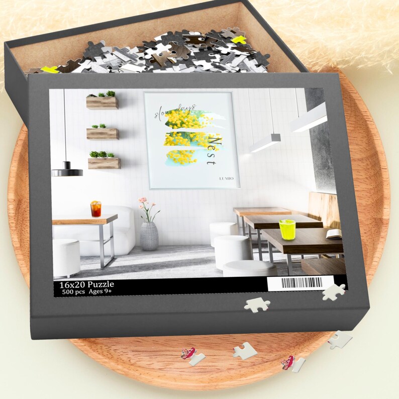 Mimosa Flower Café Puzzle for Adults, Yellow Floral Jigsaw Puzzle, Cozy ...