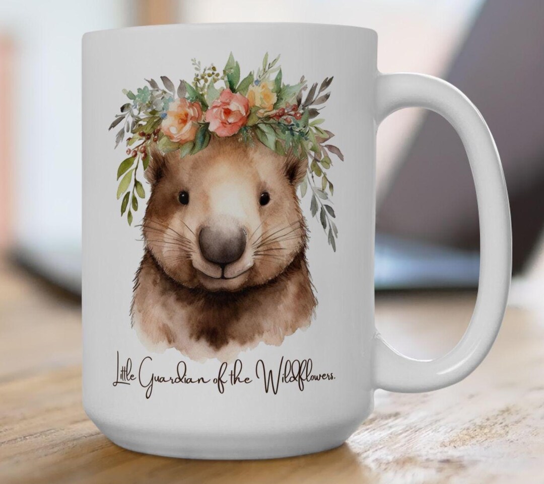 Wombat Floral Crown Mug | Cute Wombat Illustration, Floral Animal ...