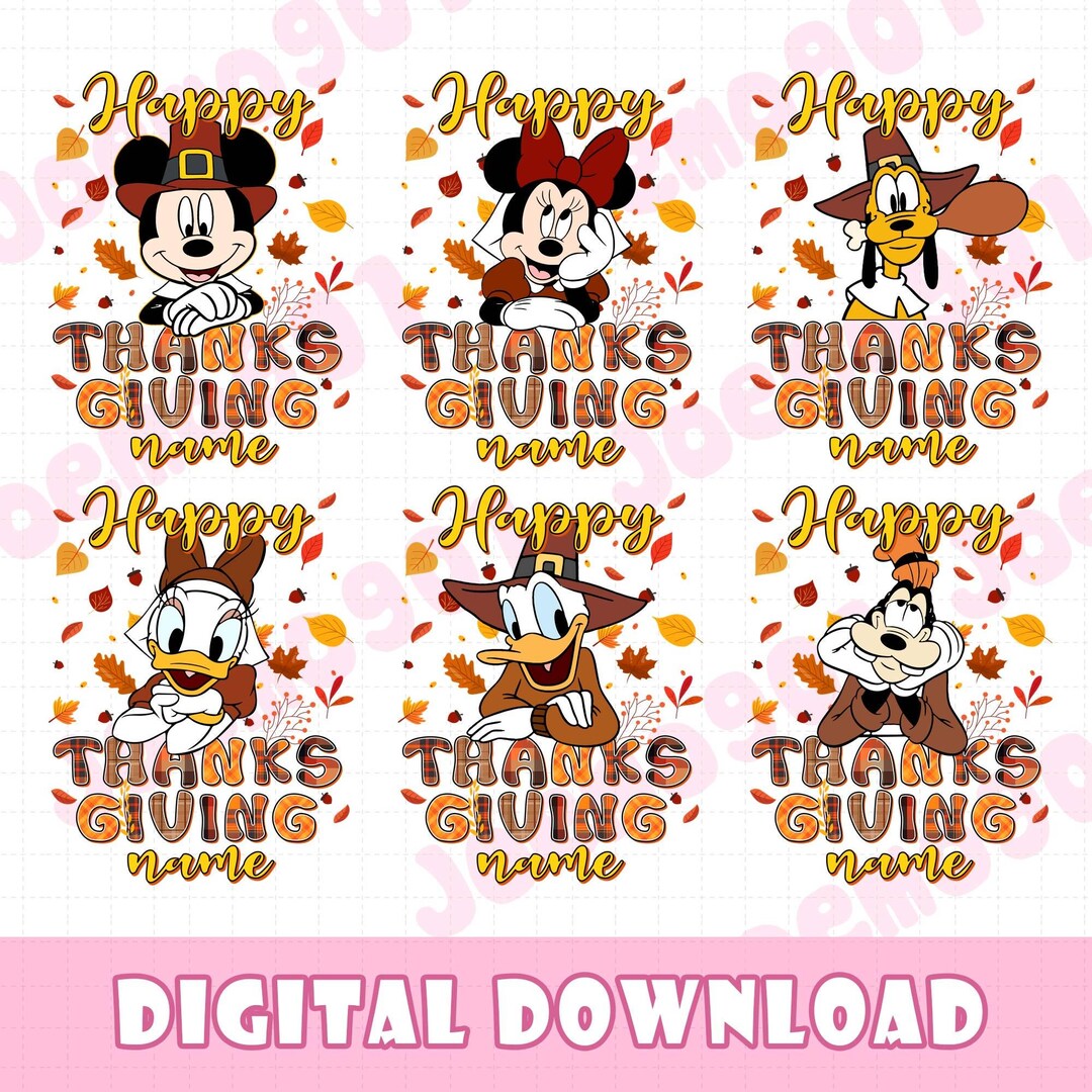 Personalized Disneyland Mickey and Friends Thanksgiving PNG, Vintage ...