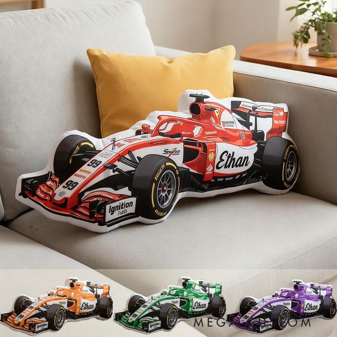 Personalized Race Car Shaped Throw Pillow Custom Name and Color ...