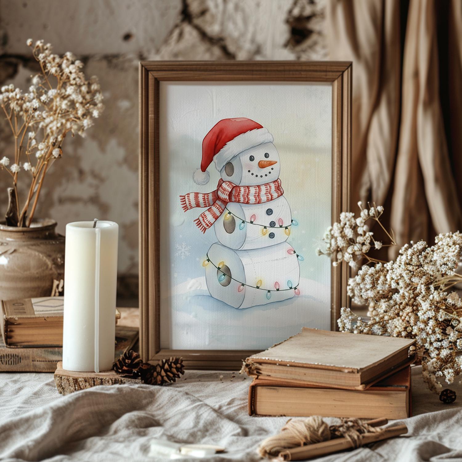 Rustic Christmas Bathroom Wall Art, Toilet Paper Snowman, Funny ...