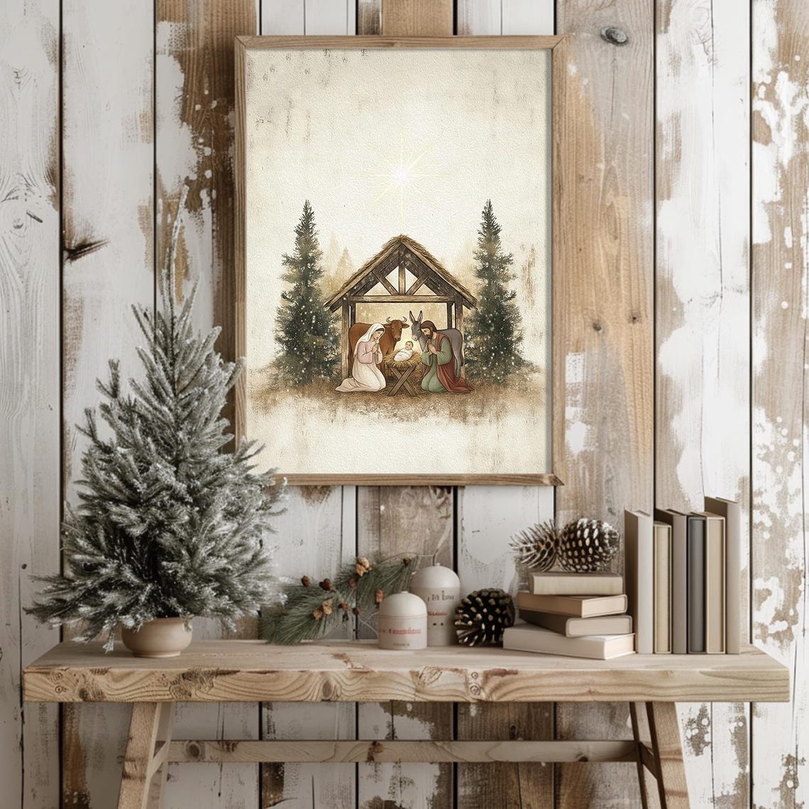 Rustic Nativity Manger Wall Art, Baby Jesus, Christian Christmas Art ...