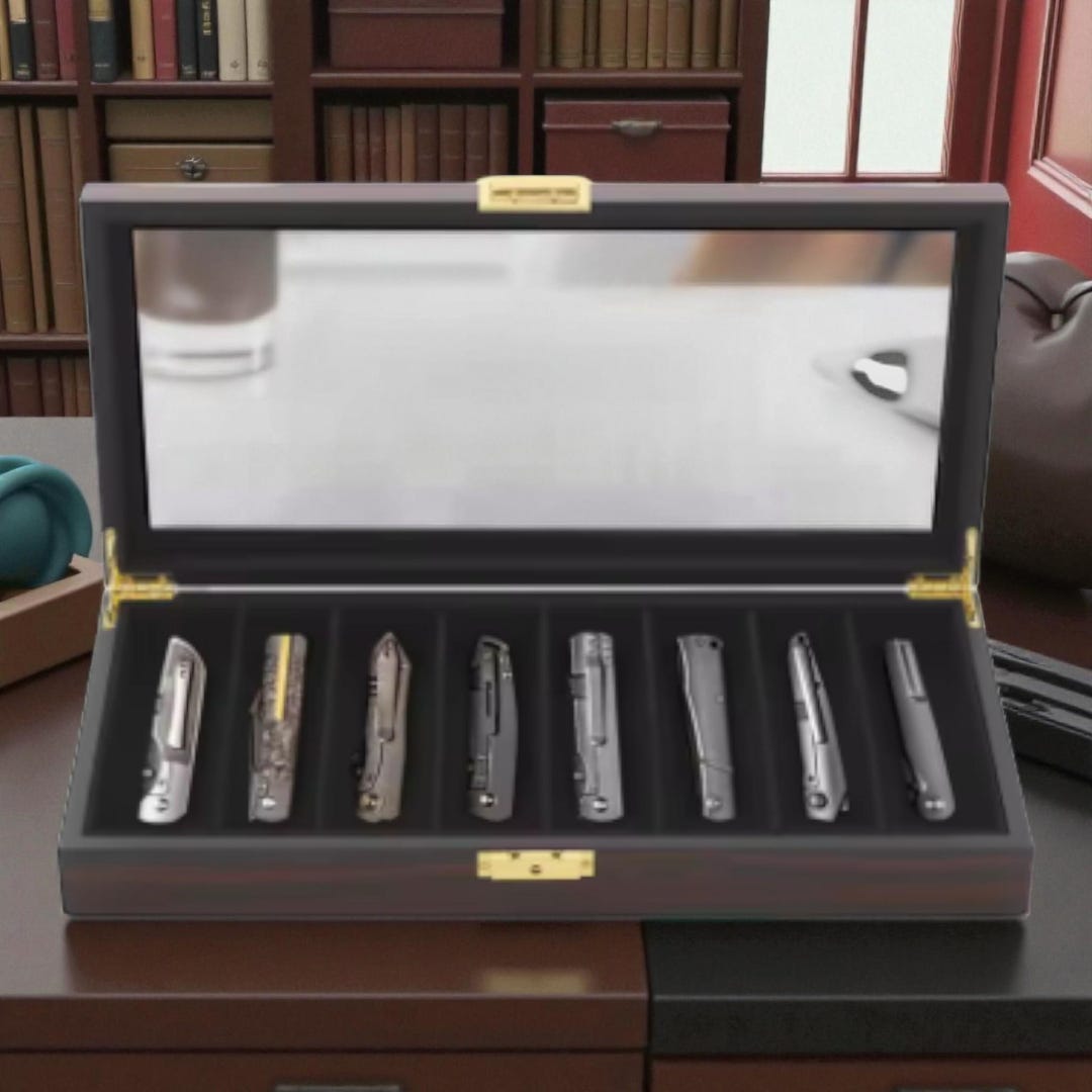 Modern Black Knife Display Box – Glass Lid Organizer for Knife Storage ...