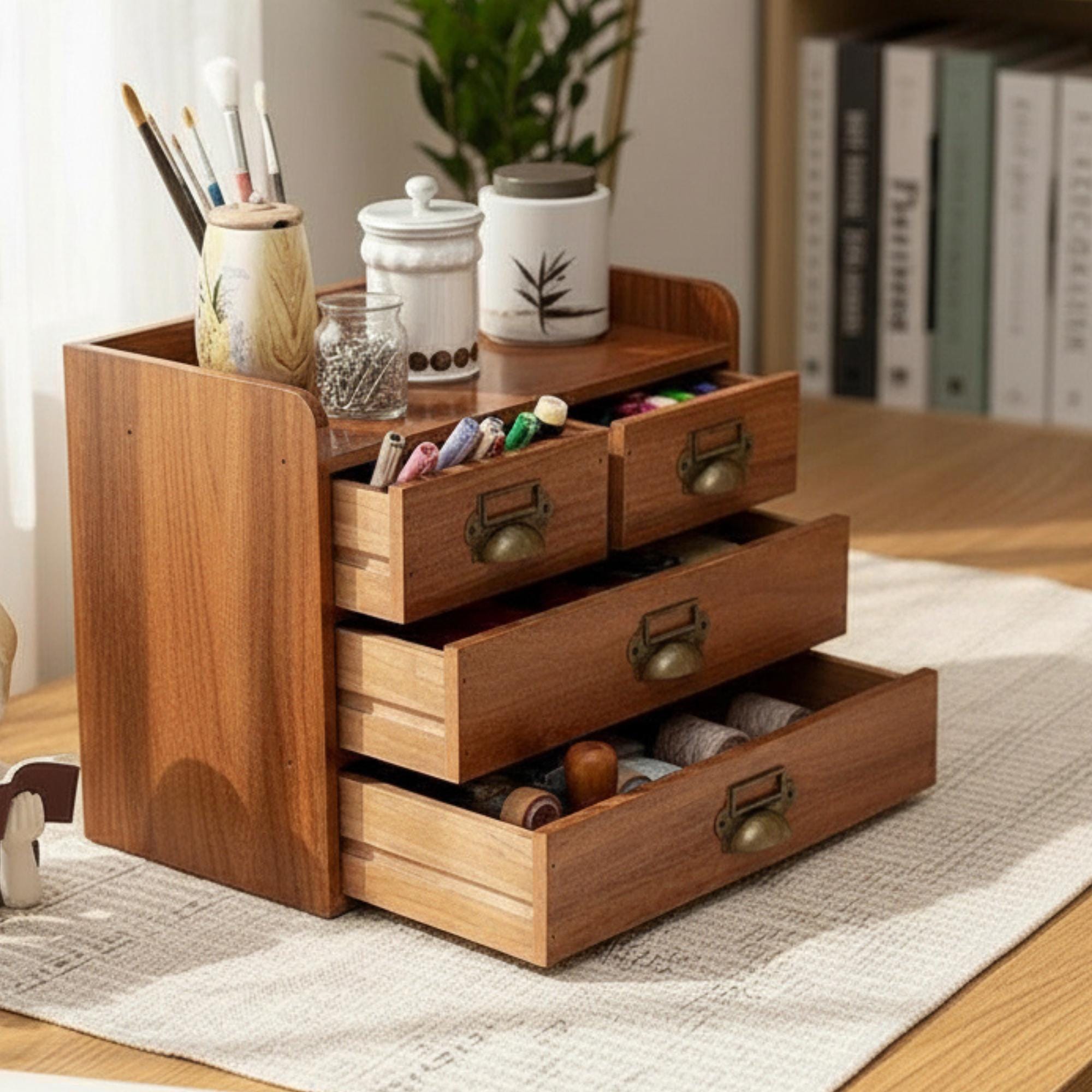 Wooden Desk Drawer Organizer Cabinet, Compact Wooden Drawer Cabinet ...