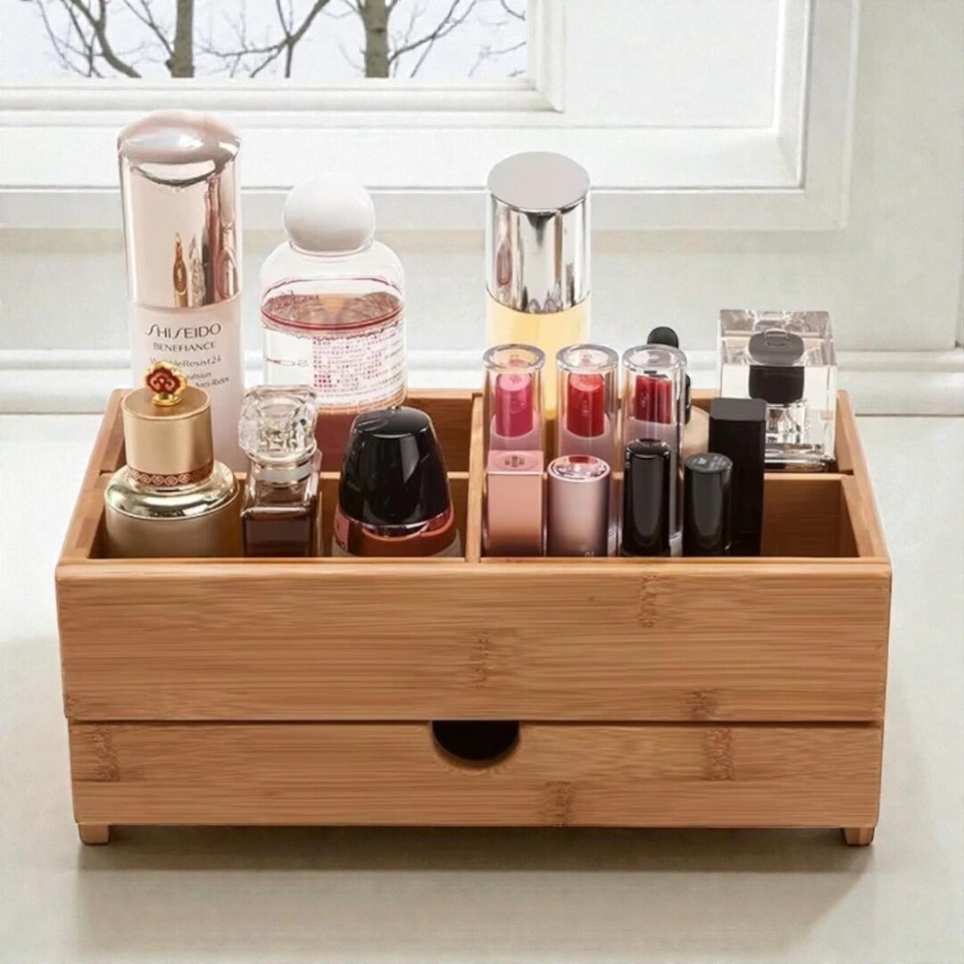 Bamboo Makeup Storage Organizer With Drawer for Desktop and Vanity - Etsy