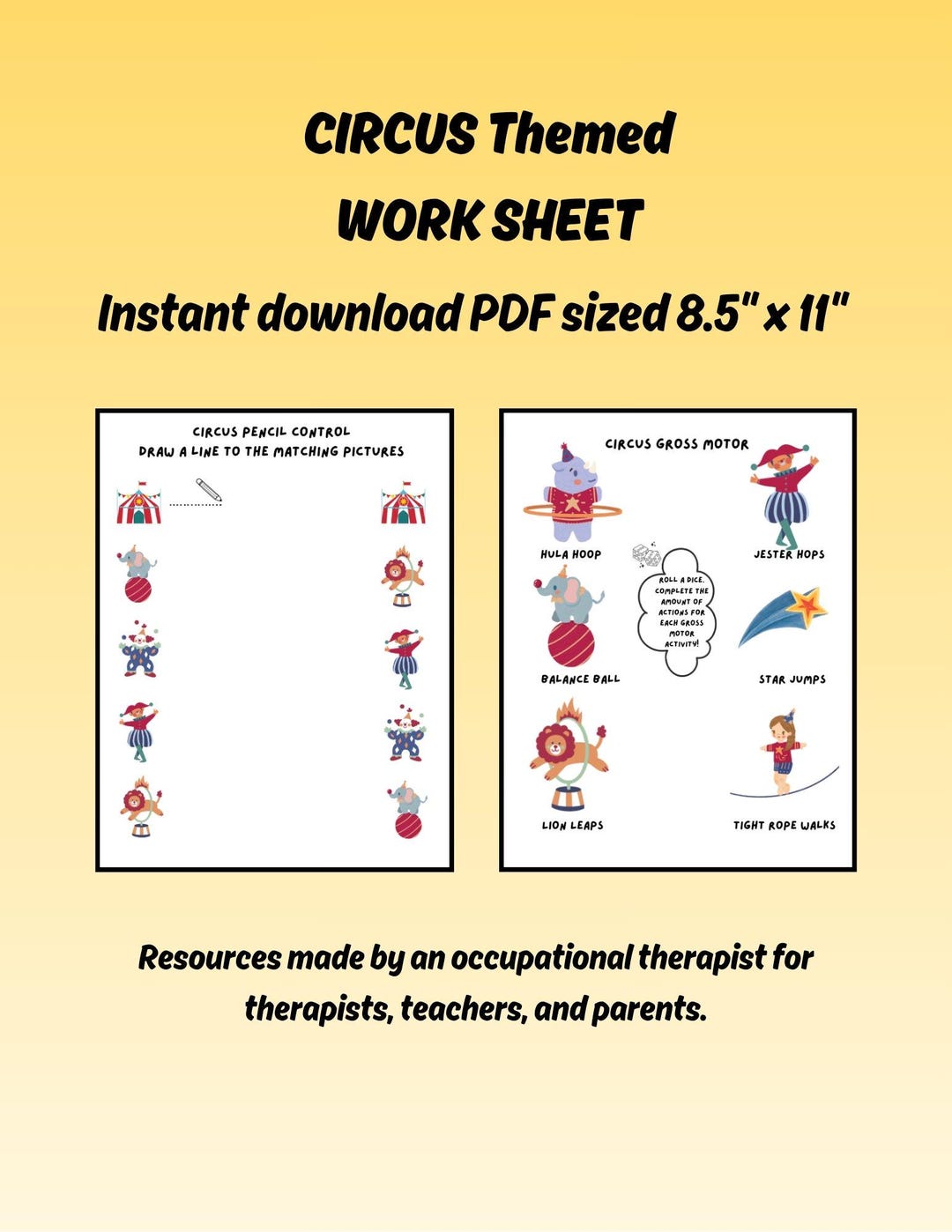 Circus Fine + Gross Motor Therapy Worksheet Bundle - Etsy