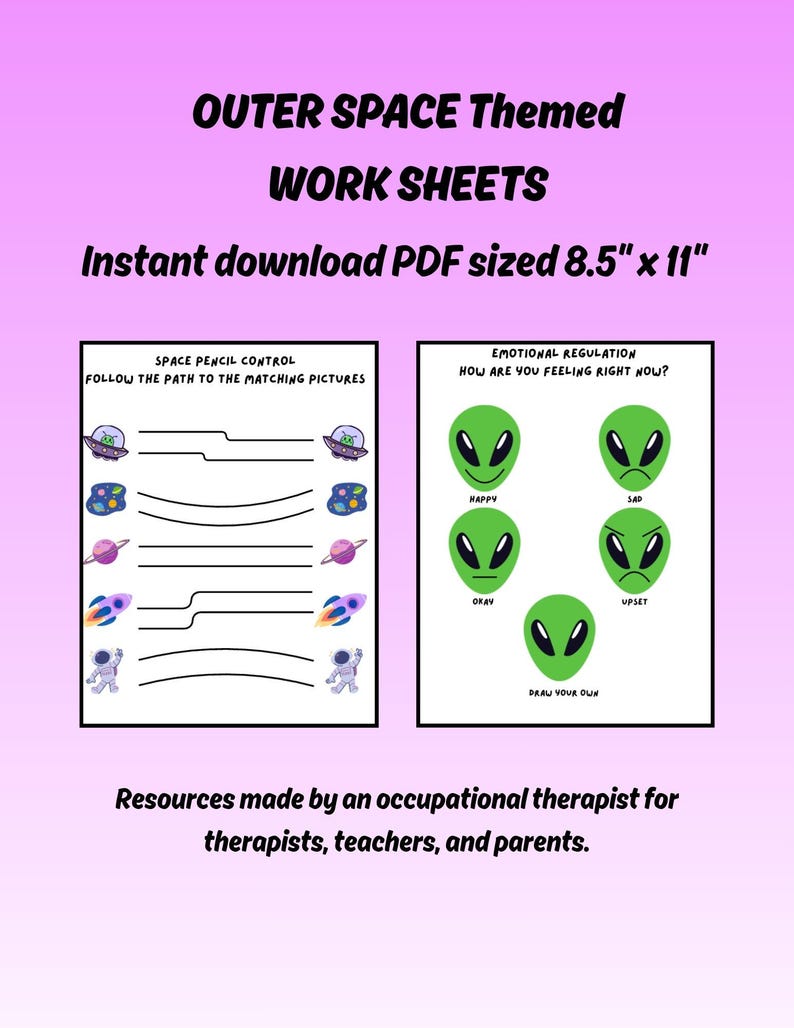Outer Space Themed Fine + Gross Motor Therapy Work Sheet Bundle - Etsy ...
