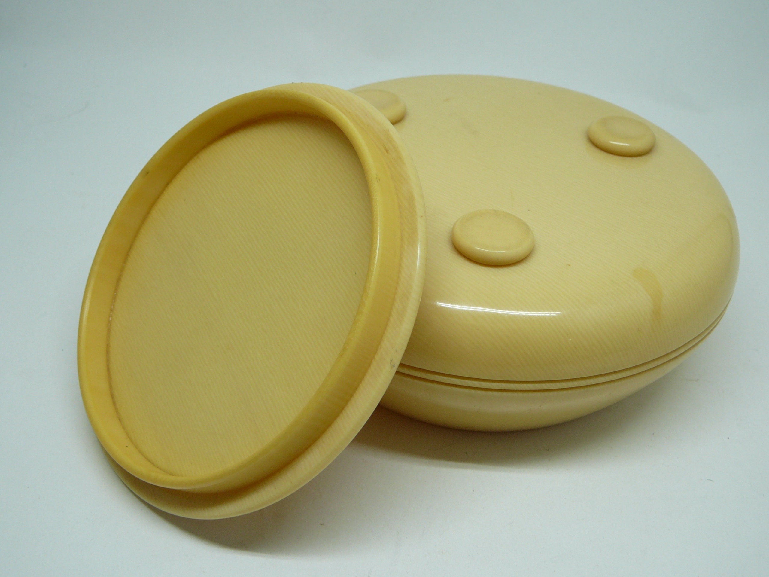 Vintage Celluloid French Ivory Powder Box Floral Design