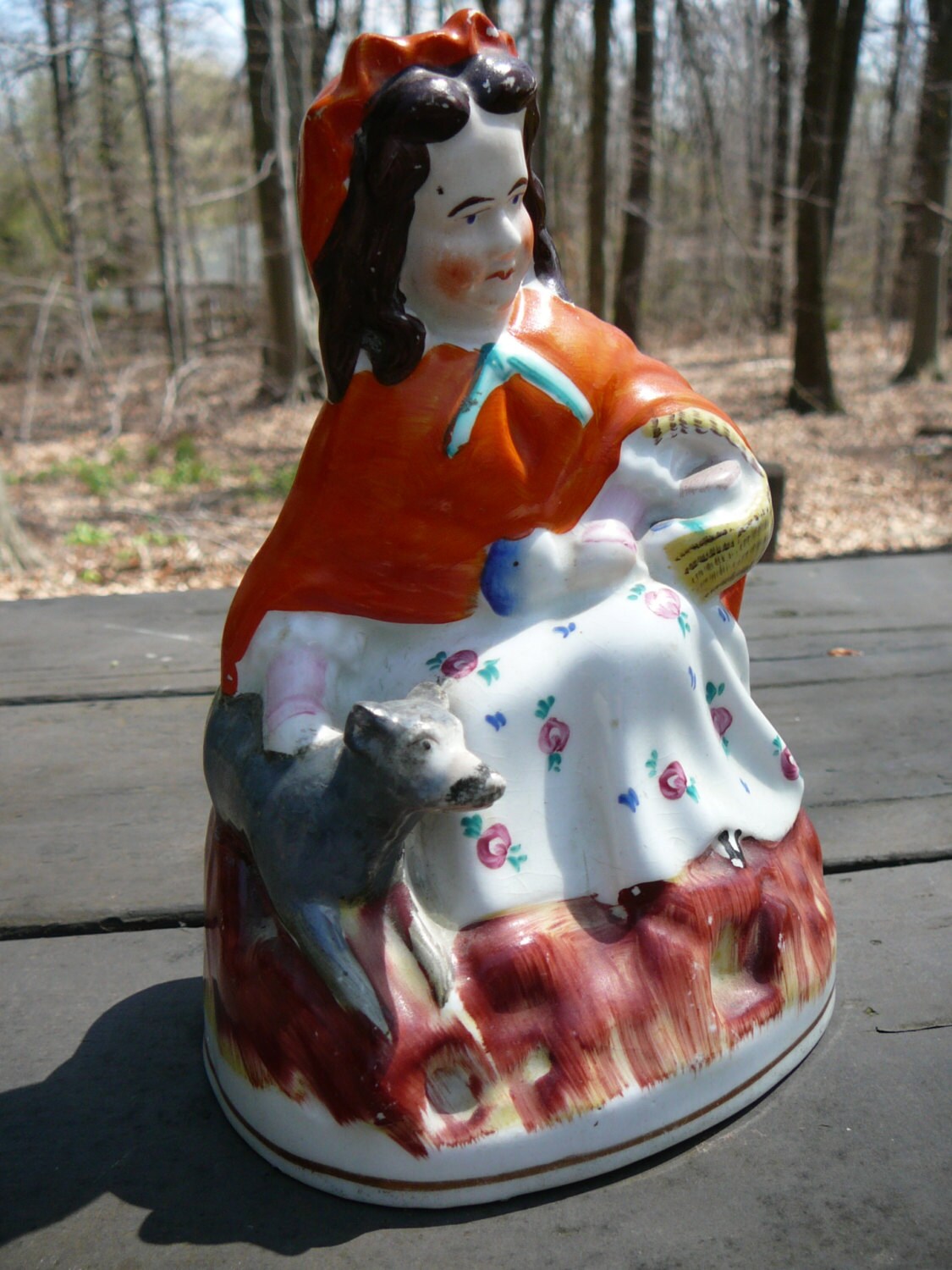 Antique Little Red Riding Hood Figurine with Wolf and Basket England